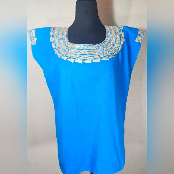 Unbranded | Tops | Womens Mexican Handwoven Embroidered Blue Blouse S ...